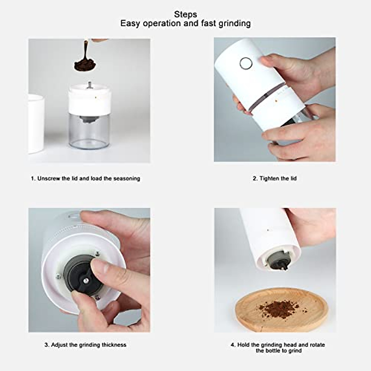 Electric Coffee Bean Grinder USB Charging USB Charging for Home Kitchen Cordless Portable Small Coffee Bean Grinder For Grain Herb Spice 110V(White)
