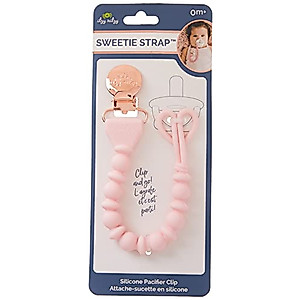 Itzy Ritzy Silicone Pacifier Clip; 100% Silicone Pacifier Strap with Clip Keeps Pacifiers, Teethers & Small Toys in Place; Features One-Piece Design & Silicone Cord, Pink + Rose Gold Clip