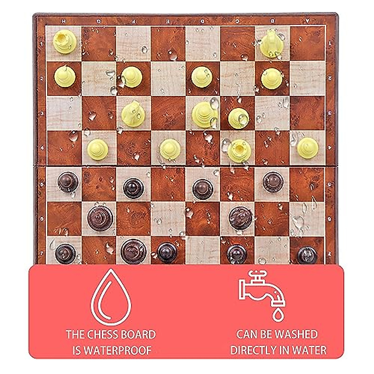 Qlisytpps Wooden Travel Chess Set,Waterproof Chess Checkers 2-in-1 Magnetic Chess Board Set,12.6 in x 12.6 in Portable Folding Chess,Beginner Chess Sets for Children and Adults