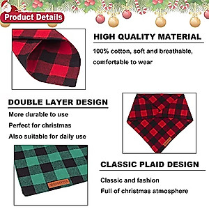 ADOGGYGO 4 Pack Dog Bandana Christmas Classic Plaid Pet Bandana Scarf, Multiple Sizes Offered, Blue White Green Red Plaid Bandana for Small Dogs (Small, Christmas)