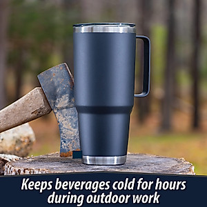 XPAC Double Vacuum Wall Stainless Steel Tumbler with Lid, 64 Ounce, With Handle, Black, Fits in a 4" Wide Car Beverage Holder