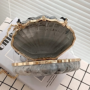 Felice Ann Women Mini Seashell Evening Clutch Handbag Top-Handle Bag Chain Strap Cross-body Shoulder Bag Print Grey