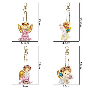 LUSandy 4pcs DIY 5D Angel Diamond Painting Keychain Kits Full Drill Special Shape Crystal Angel Diamond Art Key Chain Key Ring Set for Backpack Shoulder Bag Accessories Adults