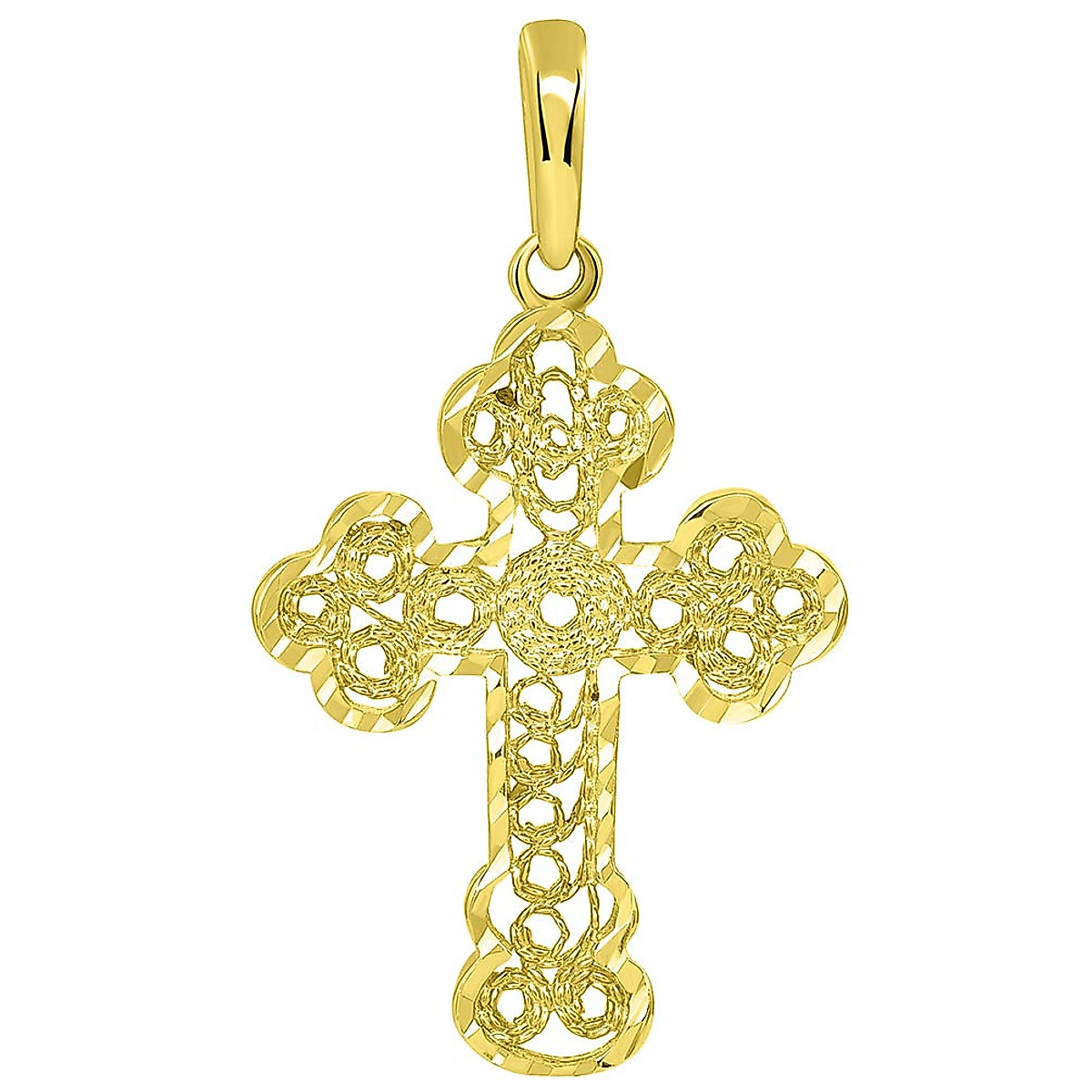 Jewelry America Solid 14k Yellow Gold Filigree Eastern Orthodox Cross Pendant