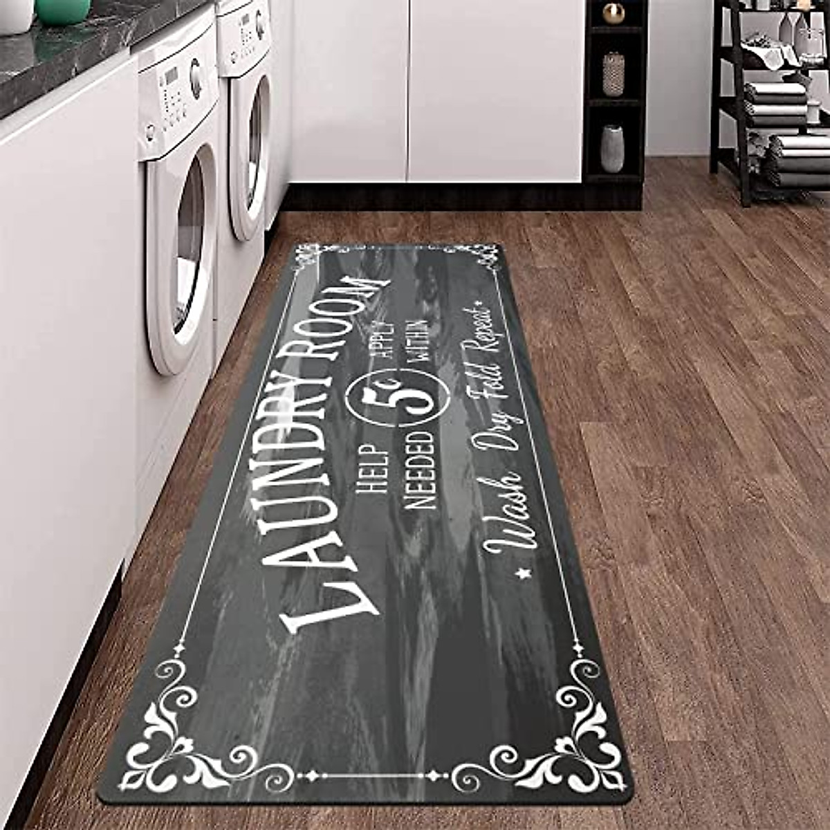 Pauwer Laundry Room Rug Runner 20"x59"Non Slip Waterproof Washing Machine Room Farmhouse Laundry Rugs and Mats for Washroom, Bathroom, Kitchen Decor (20"x59", Dark Grey)