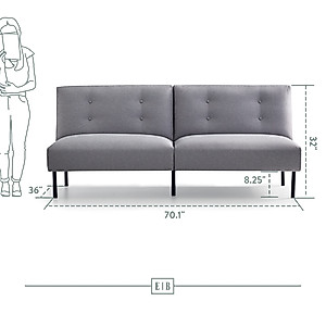 Edenbrook Gilman Futon - Futon Sofa Bed - Futon Couch - Small Futon - Living Room Furniture - Armless Sofa Bed Couch - Sleeper Sofa – Gray Linen Futon
