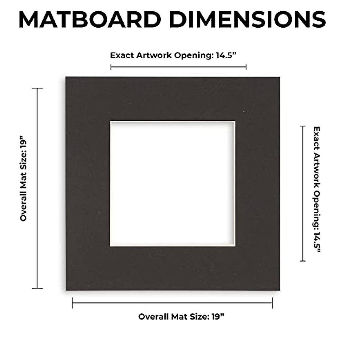 19x19 Mat Bevel Cut for 15x15 Photos - Precut Textured Black Square Shaped Photo Mat Board Opening - Acid Free Matte to Protect Your Pictures - Bevel Cut for Family Photos, Pack of 1 Matboard Show Kit