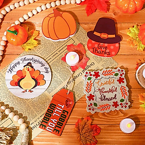 5 Pieces Fall Tiered Tray Decor Thanksgiving Tiered Tray Set Fall Farmhouse Mini Wood Signs Autumn Turkey Pumpkin Sign Decorations for Thanksgiving Harvest Decoration