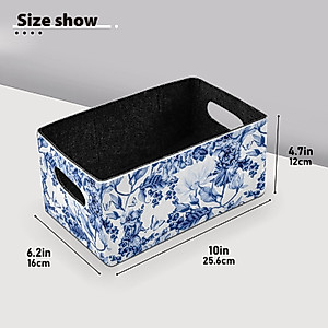 QwThum Closet Storage Bins,2 Pcs Felt Open Home Storage Containers Organizer with Handles Collapsible Shelf Basket for Home Office Craft Room Classroom Fabric Basket Storage Blue and White