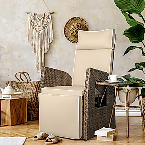 Flamaker Recliner Chair Adjustable Outdoor Indoor Wicker Lounge Chairs with Flip Table Patio Recliners & Thick Cushion for Balcony, Porch, Living Room (1 Pieces)