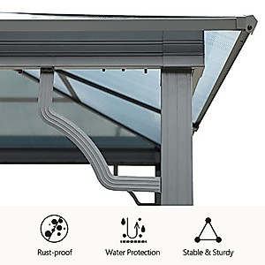 GARTOO 10'x10' Hardtop Gazebo, Outdoor Gazebo with Translucent Roof, Polycarbonate Top Aluminum Frame Garden Tent with Breathable Mesh and Privacy Curtains for Patio Lawn Garden Backyard, Gray