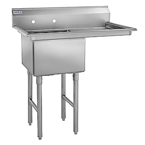 Kratos 29N-008 - Commercial NSF 1 Compartment Sink - 18"Wx18"Lx12"H Bowl Size - 18" Drain Board