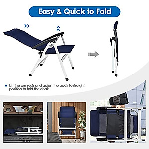 Tangkula Set of 2 Patio Folding Chairs, Portable Reclining Chairs with 7-Position Adjustable Back & Padded Headrest, Outdoor Indoor High Back Chaise Lounge Armchair for Poolside, Yard, Lawn, Navy
