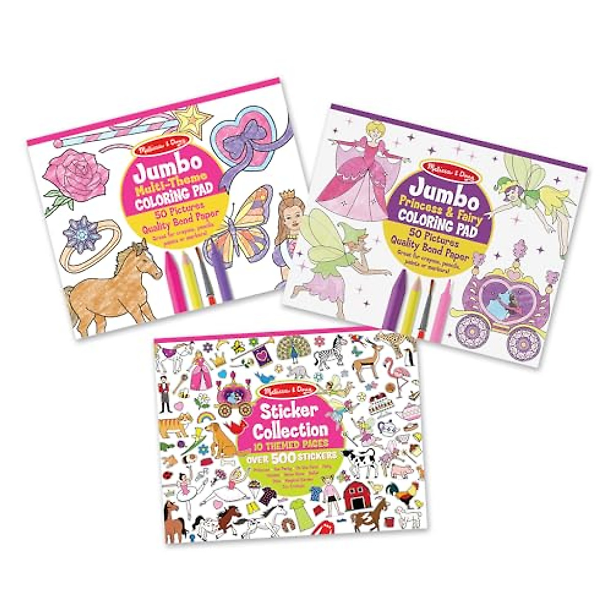 Melissa & Doug Sticker Collection and Coloring Pads Set: Princesses, Fairies, Animals, and More - FSC Certified