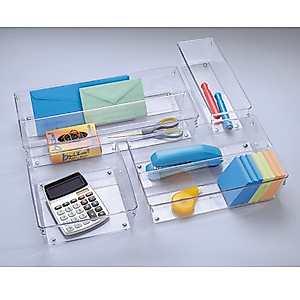 InterDesign Linus Kitchen Drawer Organizer for Silverware, Spatulas, Gadgets - 8" x 8" x 3", Clear