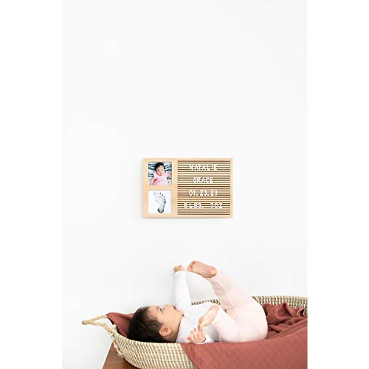 Pearhead Babyprints Letterboard Baby Handprint & Photo Frame, Wooden Customizable Letterboard for Baby, New Baby Keepsake