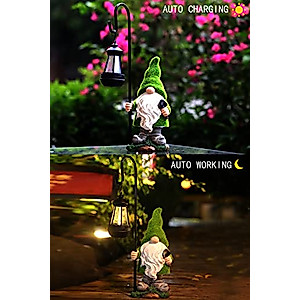 REYISO 12IN Solar Outdoor Gnomes Garden Statues Clearance - Funny Garden Gnome Statue with Solar Lights - Outdoor Garden Decorations - Spring Decor for Patio Yard Lawn Porch - Unique Gnomes Gifts