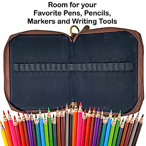 MstrSktch Deluxe Leather Journal Cover and 21 Loop Case for Travel 5.5 x 8.25 A5 Moleskine LEUCHTTURM 1917 Journals Notebooks Planners & Sketchbooks - Double Zipper Combo Design