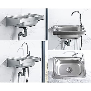 Mini Wall Hanging Sink Station,Stainless Steel Kitchen Washing Station, Utility Laundry Portable Single Bowl Hand washing Basin ,with Stand and Hot cold Tap,for Garage, Garden, Kitchen, RV ( Size : 52