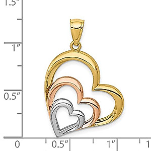 IceCarats 14K Two Tone Gold White 3 Heart Necklace Love Pendant Charm 32mm x 20mm Only