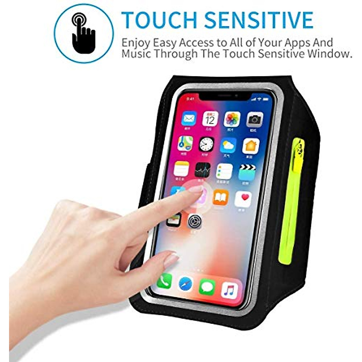 Cell Phone Running Armband with Airpods Zipper Pocket Armband Case Running Holder For iPhone 14/14 Pro Max/13/13 Pro/12 Pro Max/12 Pro /11 Pro Max,Galaxy S20 S10,Sweatproof Arm Band with Card/Key Bag