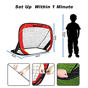 Wiel Soccer Goals, Set of 2 4'x3' Portable Kids Soccer Nets for Backyard Training and Team Game, Foldable Red/Black Pop Up Goal Set with Carry Bag Includes Mesh Ball Compartment