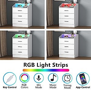 Gyfimoie 3 Drawer Dresser for Bedroom with Power Outlet, White Dresser with LED Light, Modern Dressers with Open Storage Cubby, Chest of Drawers Storage Organizer for Hallway, Living Room (White)…