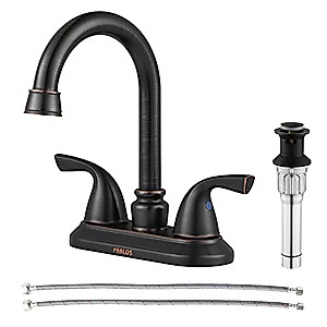 PARLOS Double-Handle Lavatory Faucet with Metal Drain Assembly and Supply Hose Lead-Free cUPC Bathroom Faucet Mixer Two-Handle Lavatory Vanity Utility Laundry Faucet Oil Rubbed Bronze, 13592