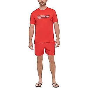 Calvin Klein Men's Standard Light Weight Quick Dry Short Sleeve 40+ UPF Protection, Red, Medium