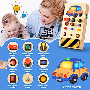 POLKRANE Busy Board with LED Light, Montessori Toys with Toggle Switch, Sensory Toys for Toddlers 1-3, Travel Toys for Educational Toddler Activities for 1 2 3 (MB-CAR)