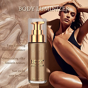 Body Luminizer, Highlighter Makeup Waterproof Moisturizing Glow Illuminator Liquid Foundation for Face & Body,Smooth Body Shimmer Lotion(#03 Glistening Bronze）