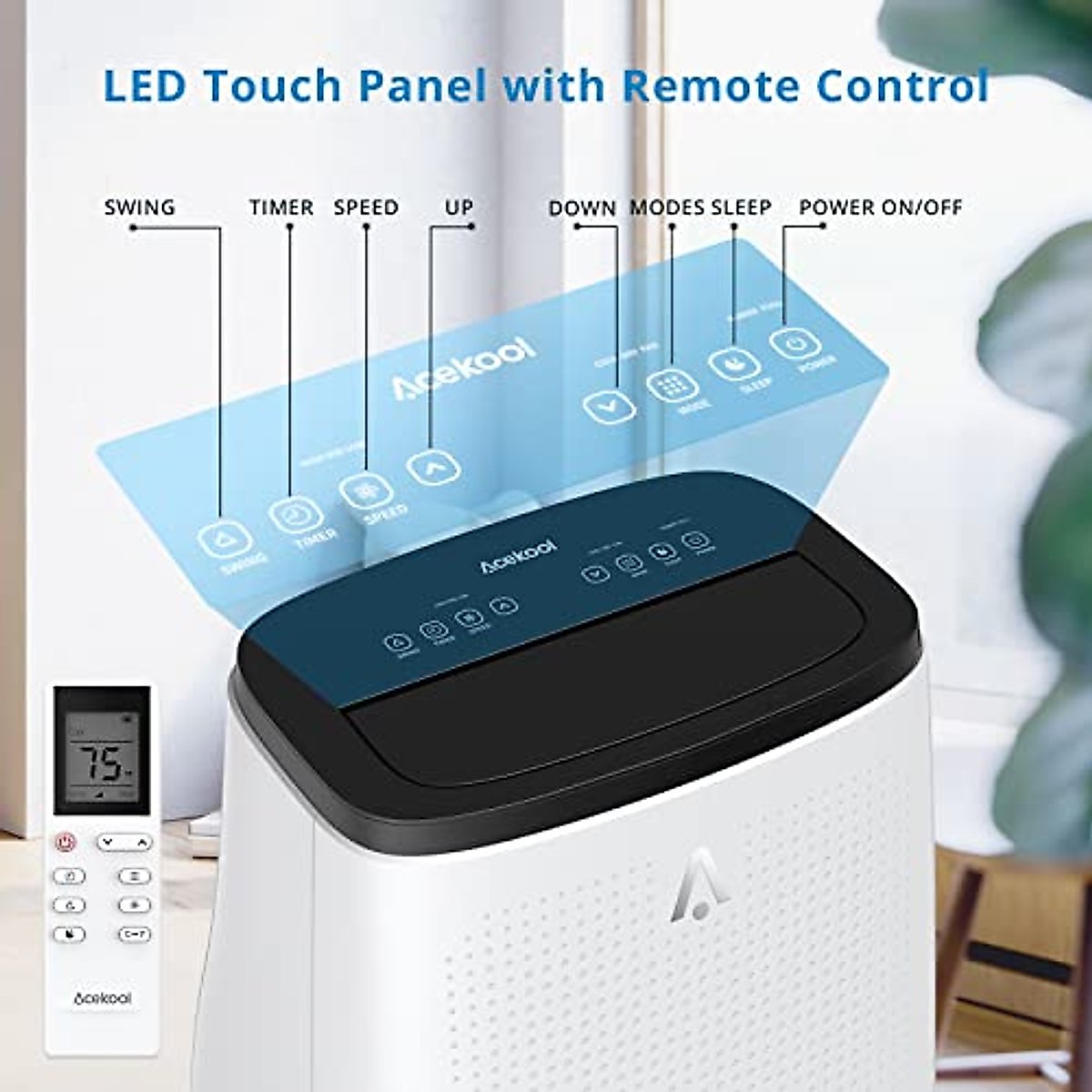 Acekool Portable Air Conditioner 14,000 BTU 3-IN-1 Quiet AC Unit with Remote Control, Built-in Dehumidifier, Fan, Auto, Sleep Modes, Cools Room up to 750 sq. ft, Exhaust Hose & Window Kit, 24H Timer