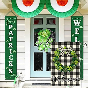 BEZKS St Patricks Day Small Garden Flag 12.5 x 18 Inch, Best Choice Bow Shamrock Wreath Welcome Double Sided Decorative Flag For Outside Yard Lawn Decoration (JS01)