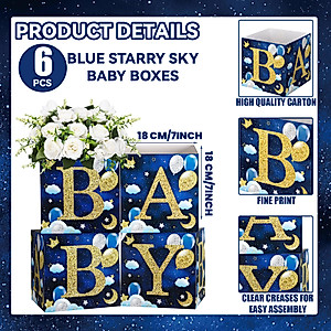 SATINIOR 6 Pieces Star Baby Shower Centerpieces Navy Blue Flower Boxes Baby Shower Party Arrangement Favor Blocks Holder Floral Table Display for Baby Shower Gender Reveal
