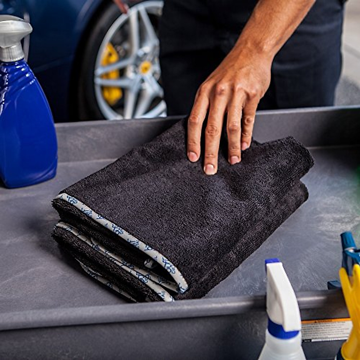 MW Pro Detail Microfiber Car Towels (24"x 36") | 400 GSM | 80/20 Blend | Tagless | Soft Satin Piped Edges | All-Purpose Auto Detailing - Wax, Buff, Polish, Wash, Dry | 2 Pack (Black)