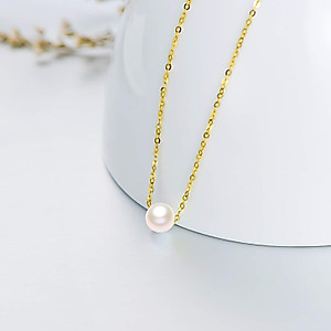 Solid 14K Gold Pearl Necklace for Women, Sliding pearl design, Real 7.5mm Freshwater Cultured Pearl Pendant Necklace Love Jewelry Gift for Her, Mom, Wife, Girl 16"-18"