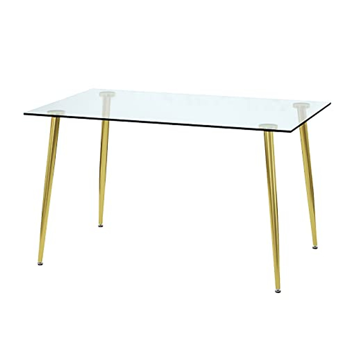 Glass Dining Table，51" Modern Rectangular Table with Spacious Tempered Glass Tabletop & Gold Plated Table Legs，Simplistic Kitchen Table, Versatile Table for Home Office