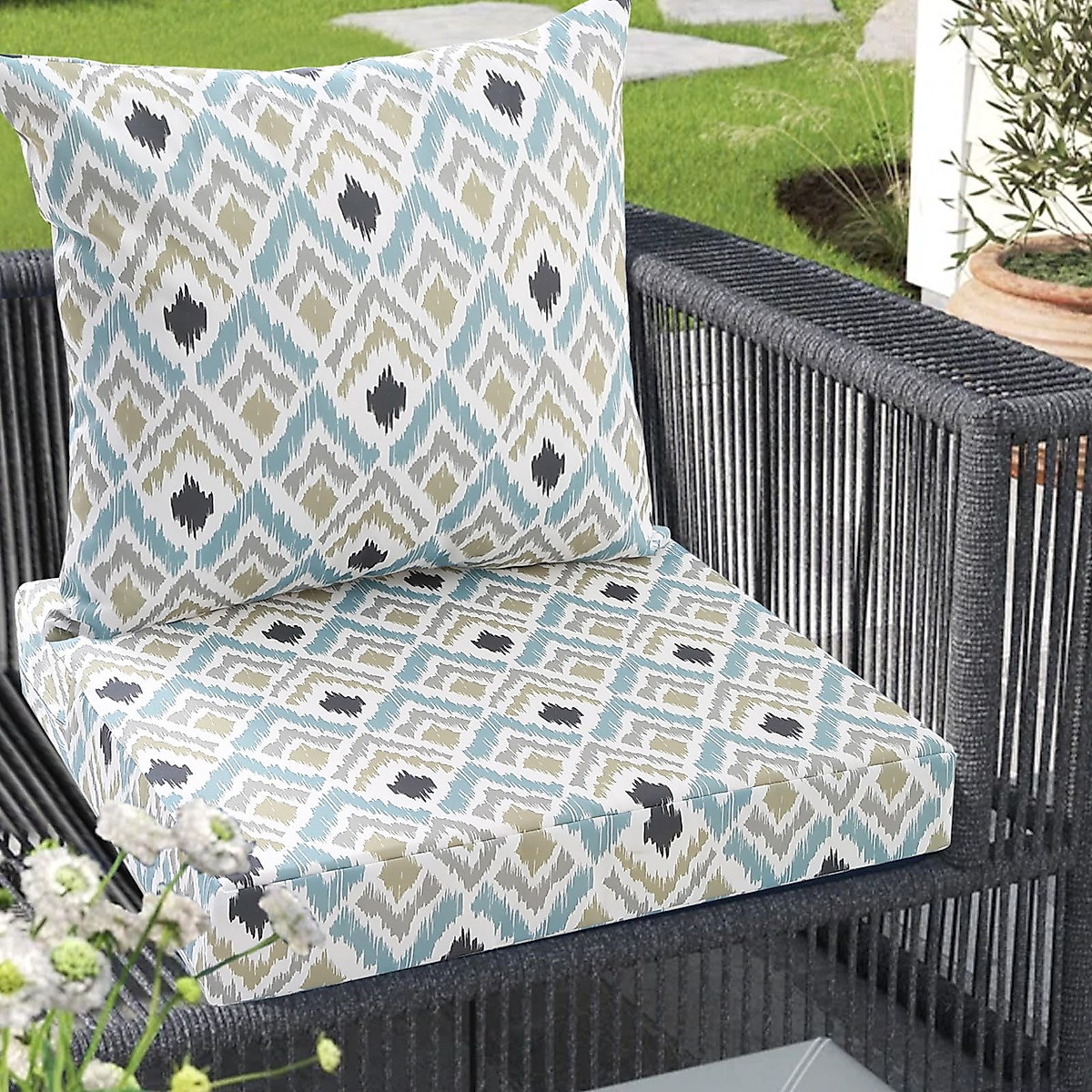 idee-home Outdoor Cushions for Patio Furniture, Outdoor Seat Cushions 24 x 24 with Fade Resistant Waterproof Removable Cover, Deep Seat Replacement Couch Sofa Chair Cushions for Yard Garden