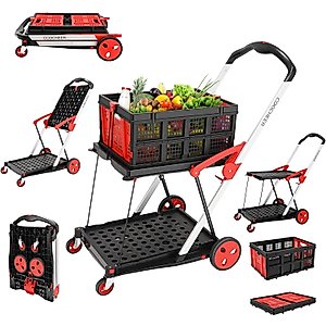 Multi Use Functional Collapsible Carts, Shopping Cart with Storage Crate, Mobile Folding Trolley, Portable Folding Cart, Shopping Cart Folding Trolley for Home, Groceries