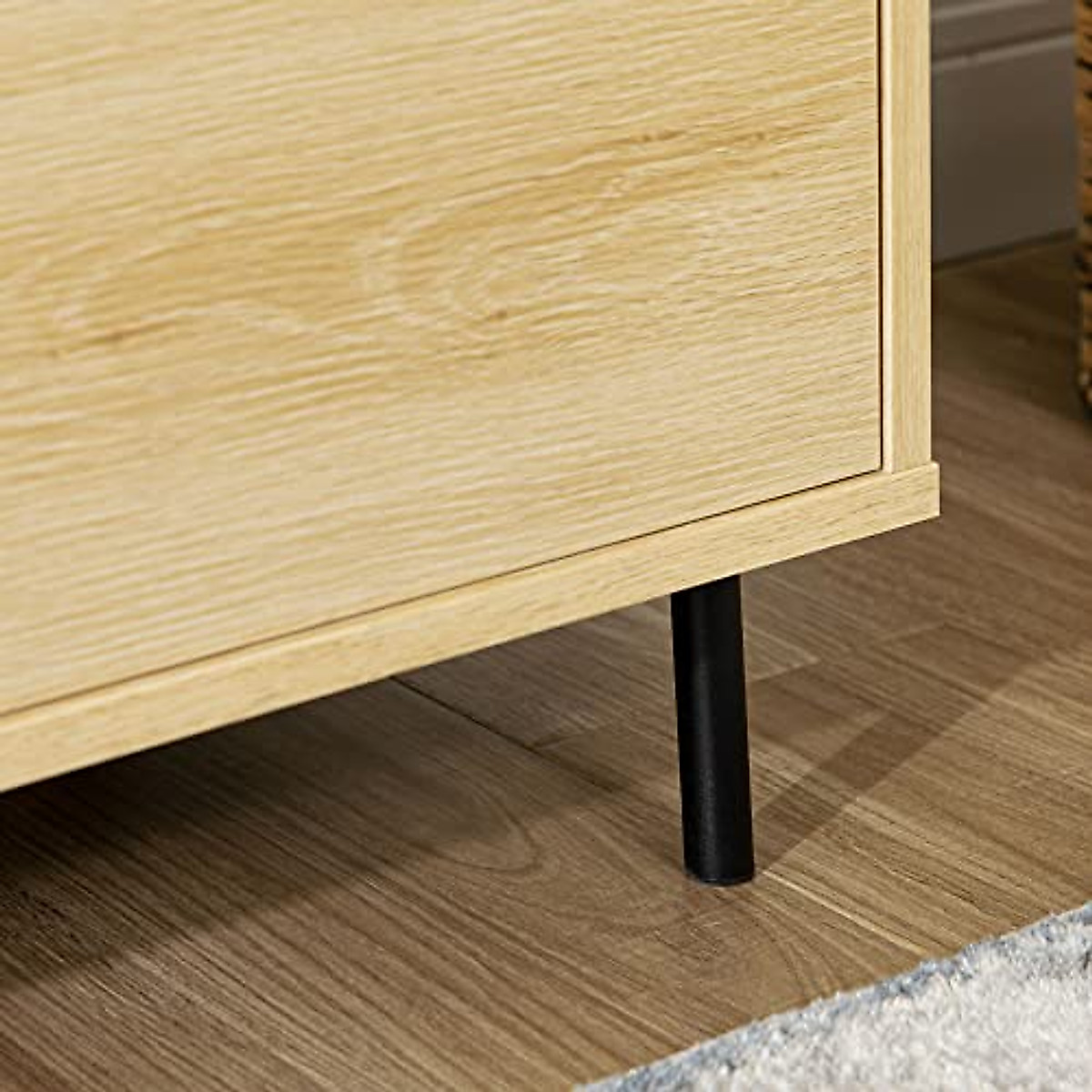 HOMCOM Sideboard Buffet Cabinet with Ribbed Texture, Woodgrain, Kitchen Cabinet, Coffee Bar Cabinet with Storage Drawers, Natural