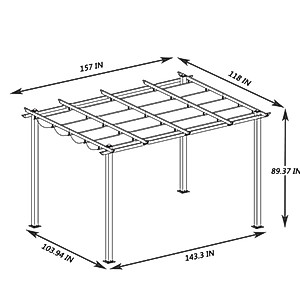 13x10 Ft Outdoor Aluminium Retractable Pergola Canopy, Grape Patio Gazebo, Backyard Shade Shelter, for Garden Porch Yard BBQ Beach, Gray