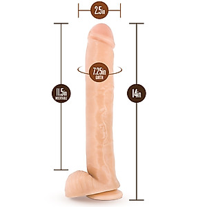 Eden 14" Extra Long Thick Realistic Dildo -- Monster Cock and Balls Dong -- Suction Cup Harness Cup -- Sex Toy for Women -- Sex Toy for Adults (Beige)