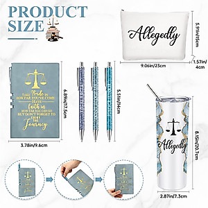 Domensi 6 Pcs Funny Allegedly Lawyer Gifts Judge Gift Lawyer Appreciation Day Gift 20 oz Marble Sign Tumbler Makeup Bag Notepad Ballpoints for Law Paralegal School College Teacher(Blue)