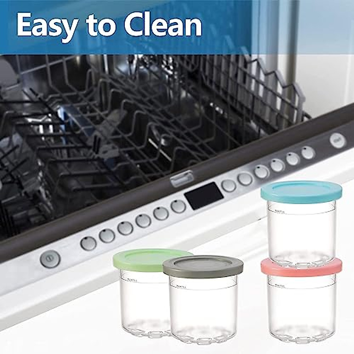 VRINO Creami Pints and Lids, for Ninja Ice Cream Maker Pints,16 OZ Pint Ice Cream Containers Dishwasher Safe,Leak Proof for NC301 NC300 NC299AM Series Ice Cream Maker