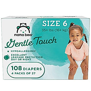 Amazon Brand - Mama Bear Gentle Touch Diapers, Hypoallergenic, Size 6, 108 Count (4 packs of 27)