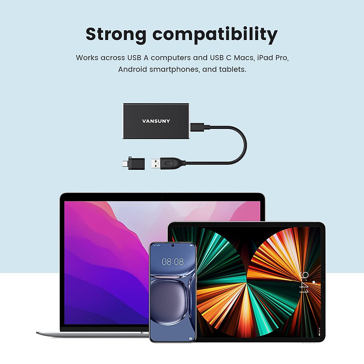 Vansuny 500GB Portable External SSD, USB 3.1 Gen2 450MB/s High-Speed Data Transfer, Metal USB C Mini Portable External Solid State Drive for PC, Laptop, Phones and More