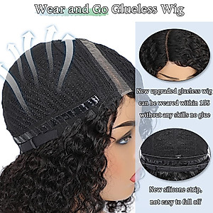 HUA Human Hair Wigs for Black Women Bob Wear and Go Glueless Wig 10 Inch Short Curly Bob Wig Human Hair Glueless Wigs Human Hair Kinky Curly Wig for Black Women I Part Lace Wig Natural Black Color