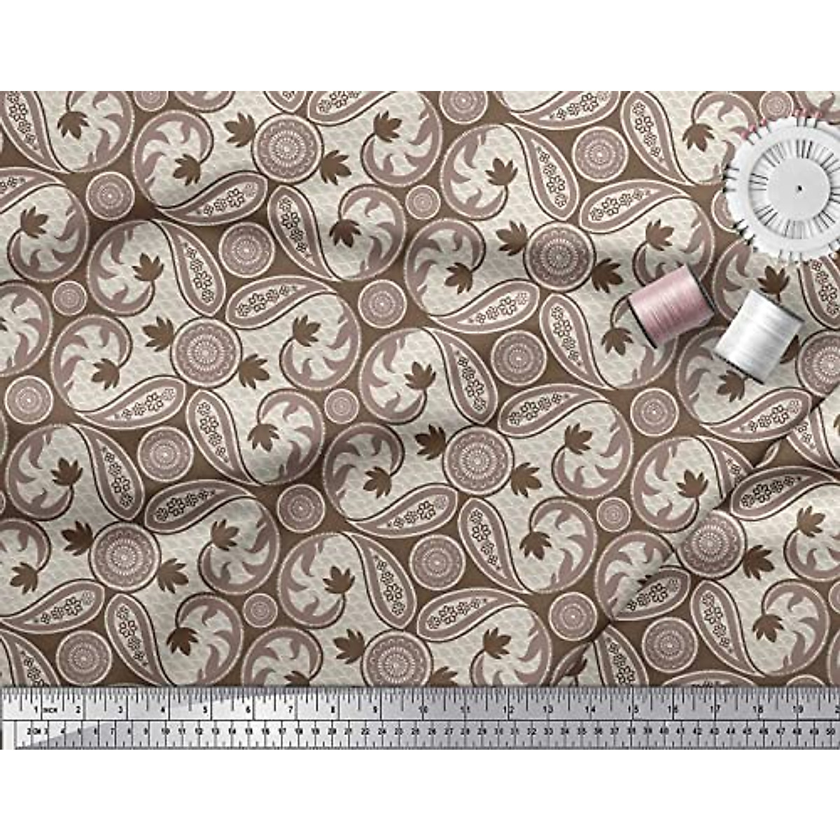 Soimoi Brown Cotton Canvas Fabric Paisleys Paisley Printed Fabric 1 Yard 44 Inch Wide