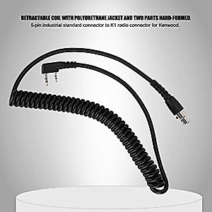 2-Pin to 5-Pin Coil Cord Cable K Cable for Kenwood/HYT/Baofeng/Relm Two Way Radios and Headsets