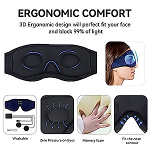 3-in-1 Sleep Headphones Sleep Mask & White Noise Machine for Sleeping,CUPAN 3D Wireless Music Sleeping Headphones with Timer,for Insomnia Travel Meditation,Cool Gadgets for Women Man(Blue)